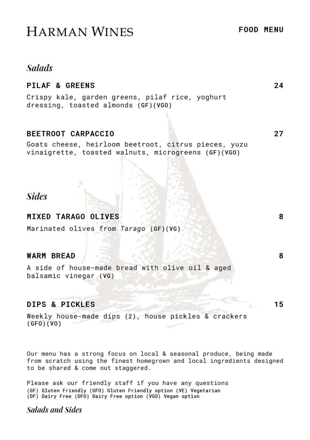 Menu | Harman Wines - Family Owned Winery & Vineyard